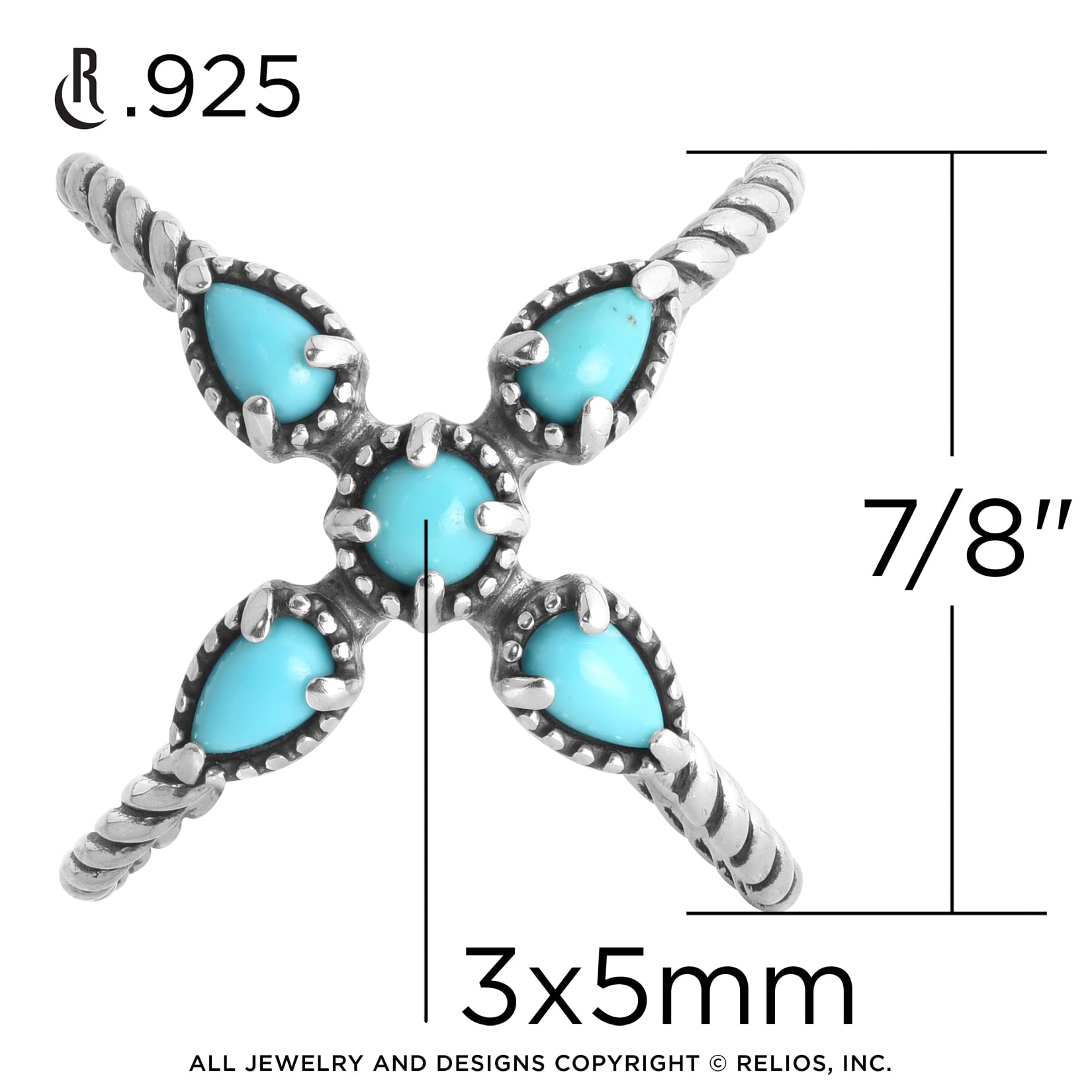American West Sterling Silver Women's Ring Blue Turquoise Gemstone Crossover Size 8