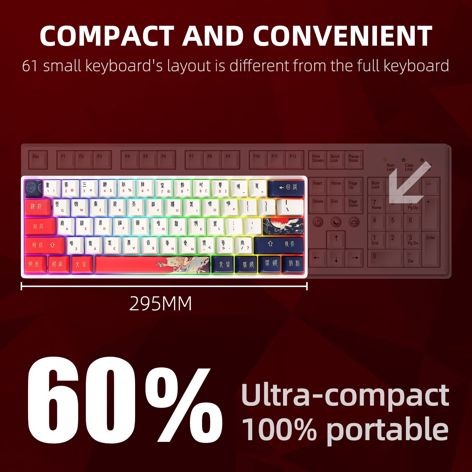 Heywood SK61 60% Mini Hot Swappable Keyboard, Wired Mechanical Gaming Keyboard, Gateron Optical Switches, RGB Backlit, N-Key Rollover for Windows/Mac (Gateron Optical Red, Phoenix)