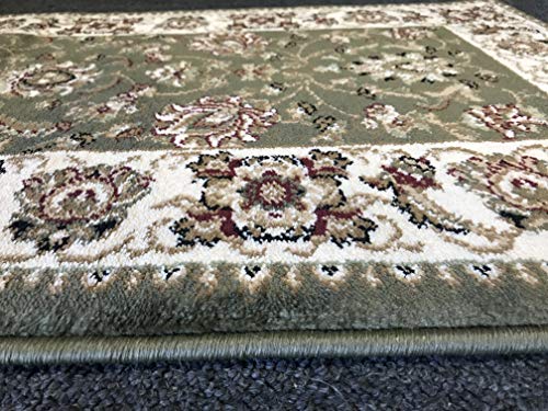 Traditional Oval Doorway Mat Persian 330,000 Point Area Rug Green Burgundy Beige Design 601 (2 Feet X 3 Feet)