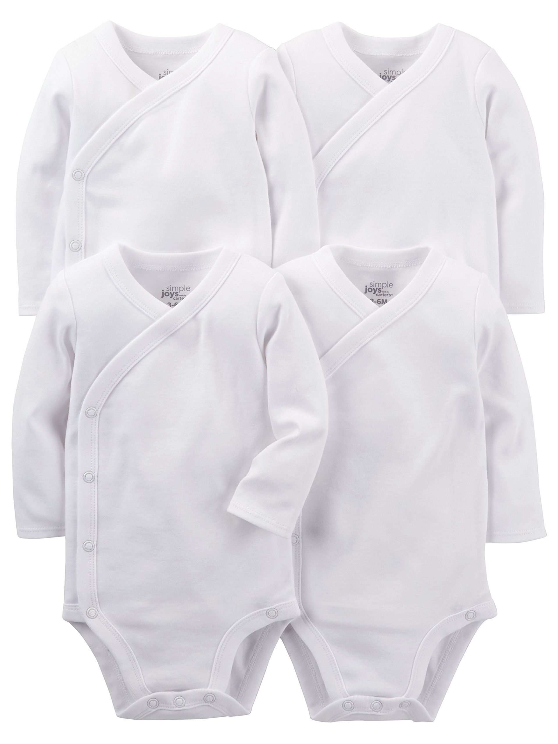 Simple Joys by Carter's Baby 4-Pack Side Snap Bodysuit, White, Newborn