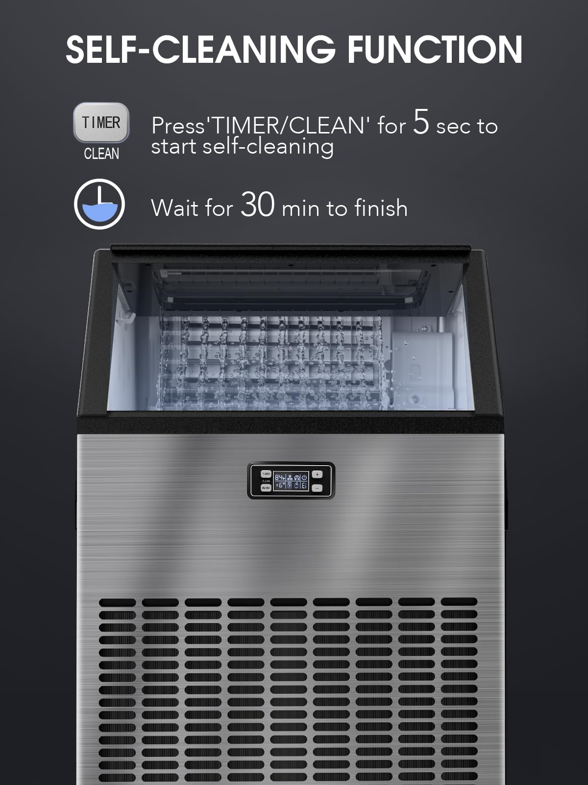 Joy Pebble Ice Maker Commercial, 200lbs/24H/8,800pcs, 90 Cubes/Cycle, Ice Size Control,24H Timer,Freestanding Ice Maker Machine Under Counter for Restaurant, Bar, Office, Home Partie