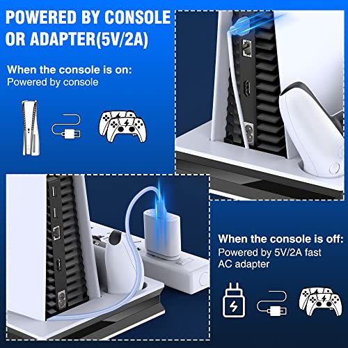 PS5 Stand with 2 Cooling Fan, Dual Fast PS5 Controller Charging Station with 3 Extra USB Ports, PS5 Cooling Station PS5 Accessories Vertical Stand for Sony Playstation 5 Dualsense/Digital/Disc Edition