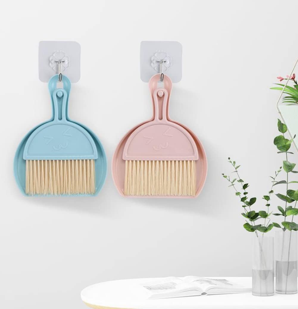 Small Broom and Dustpan Set for Home, Mini Clean Brush with Dust Pans Cute Hand Broom Brush Dust Pan with Hanger Hole, Small Cleaning Brush Set for Desktop Computer Table Keyboard (3PCS)