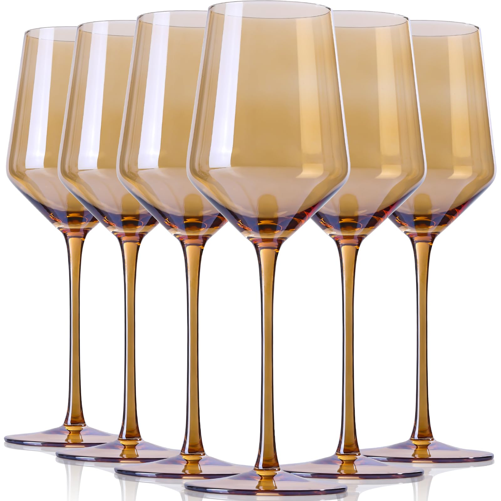 Amber Wine Glasses Set of 6-15oz Hand-Blown Long Stem Wine Glasses, Unique Wine Glasses Gift For Bar, Party