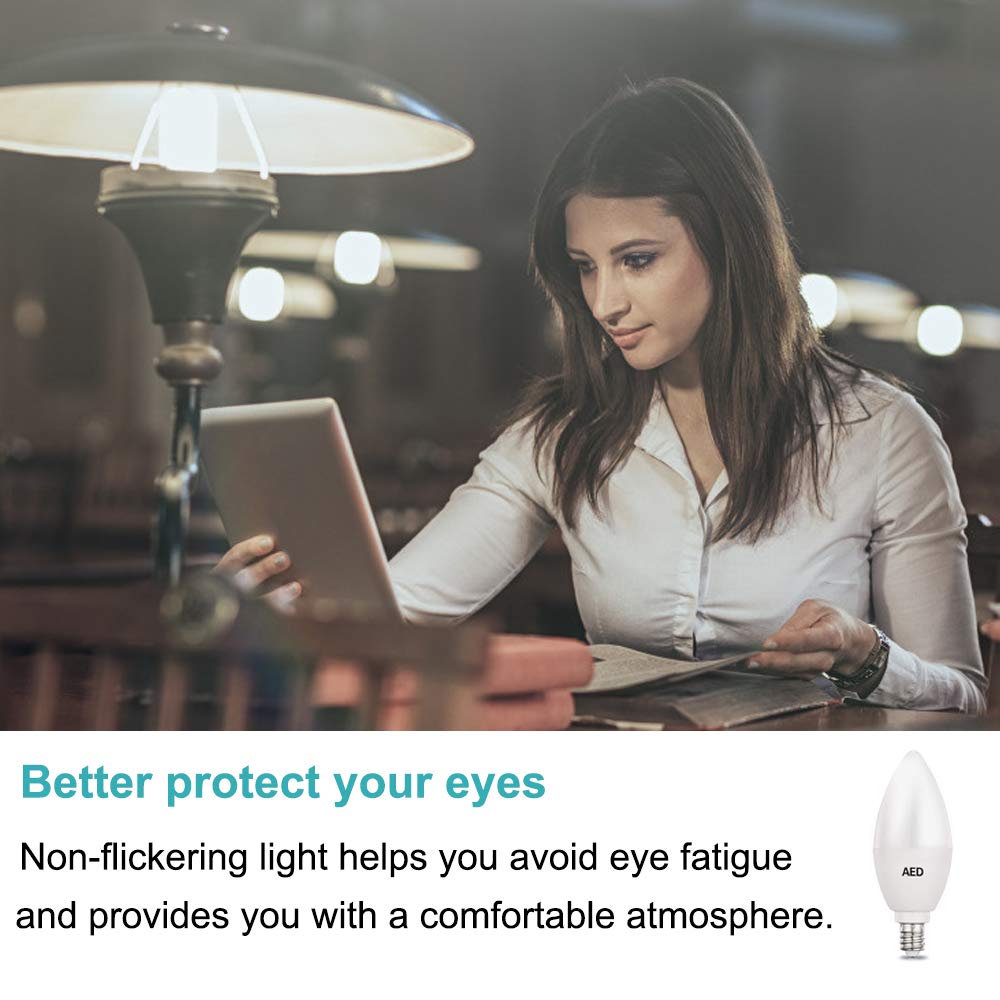 AED LED Candelabra Light Bulbs, E26 Medium Screw Base, 40-50W Equivalent, 2700K Warm White, 400 Lumens, Non-dimmable, LED Decorative Candle Light Bulbs for Chandelier and Ceiling Fan, 6Packs