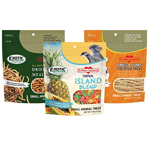 Treat Assortment 3 Pack - Pet Treats with Mix of Dried Fruits, Dried Insects, & Other Crunchies - for Sugar Gliders, Hedgehogs, Squirrels, Rabbits, Marmosets, Rats, Hamsters - Sample Variety