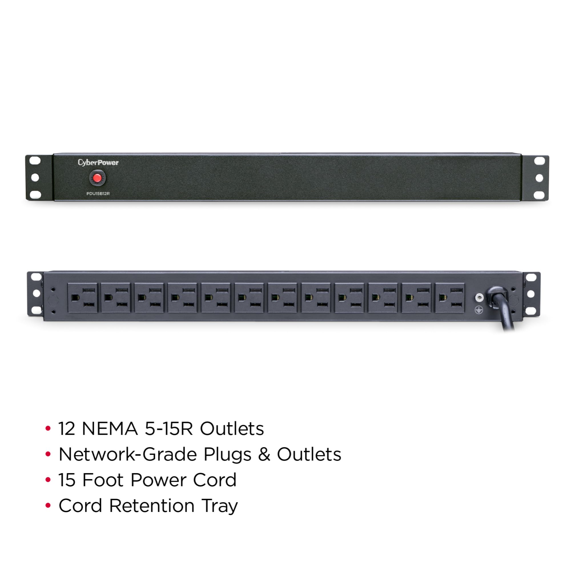 CyberPower PDU15B12R Basic PDU, 100-125V, 15A (Derated to 12A), 12 Outlets, 1U Rackmount