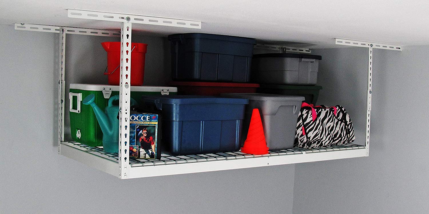 MonsterRax Overhead Garage Storage Rack - Heavy Duty Racks for Garage with 400 lb Capacity, Easy Garage Shelving, Adjustable Storage Rack, Ceiling Mount Storage Shelves 3x6 White (18"-33")