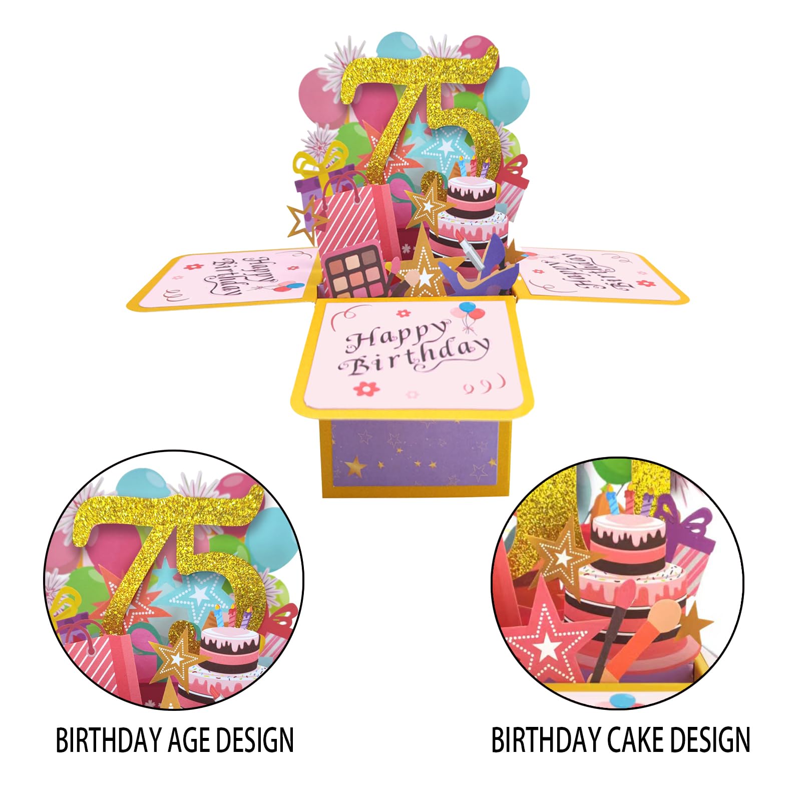 Asmallgf Sweet 75th Birthday Pop Up Card for Women Men, Surprise 75 Years Old Gift for Grandma Grandpa, Humorous 75 Bday 3D Greeting Card for Husband Wife, Best 75 Birthday Gift Idea for Mom Dad