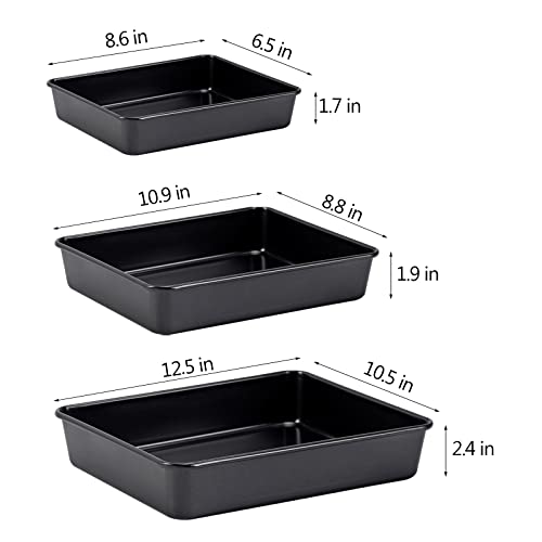 CAMOFOXIN Nonstick Roasting Pan, Deep Baking Pan Set, Large Cake Pan Sets for Oven, 3-Piece Brownie Pan (Black)