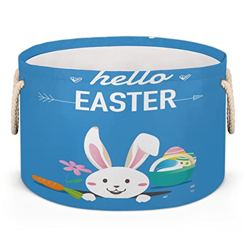 Happy Easter Day Large Round Baskets for Storage Laundry Baskets with Handles Blanket Storage Basket for Bathroom Shelves Bins for Organizing Nursery Hamper Girl Boy