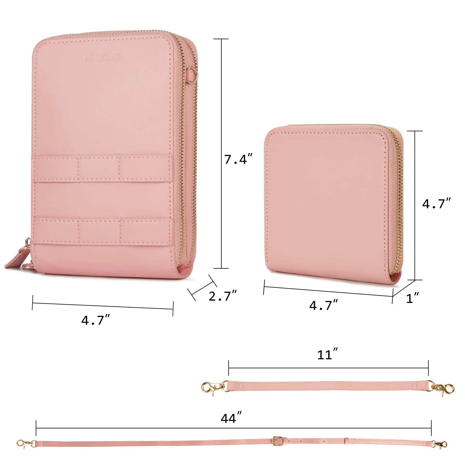 ECOSUSI Crossbody Bag Small Cell Phone Purse for Women Touchscreen Handbag Crossbody Purse with Detachable Wallet Pink