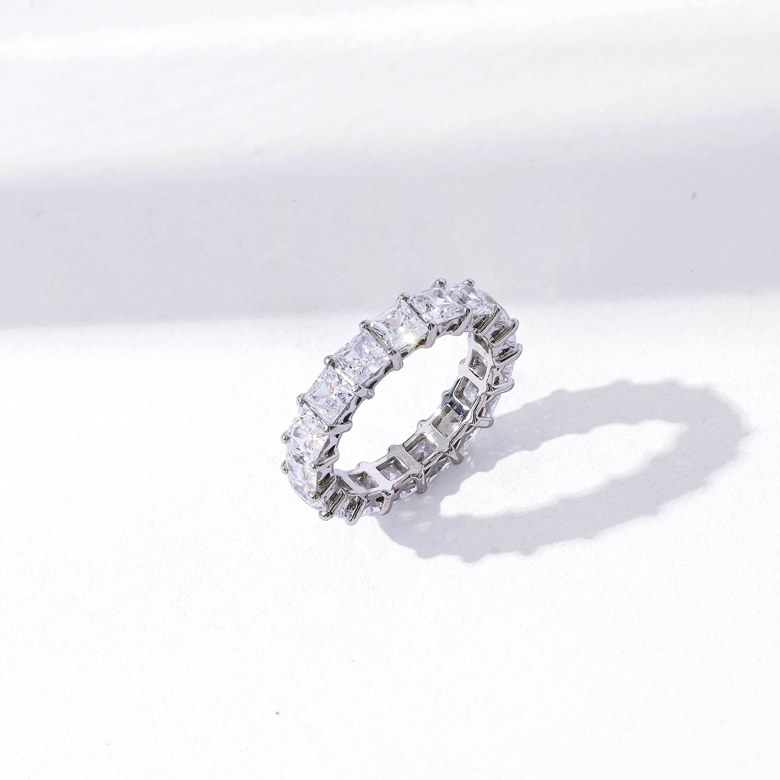 Amazon Collection Platinum-Plated Sterling Silver Princess Cut All-Around Band Ring made with Infinite Elements Cubic Zirconia (7.5 cttw), Size 7