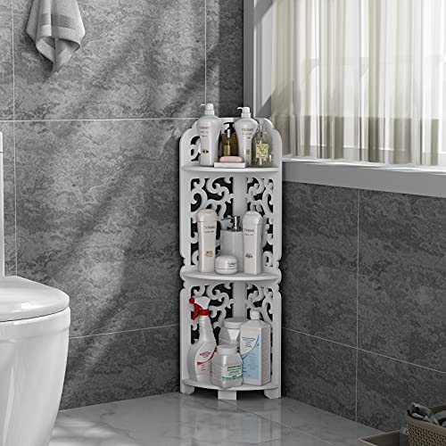 MENGK 3 Tier White Wooden Corner Shelf Unit Home Decor Bathroom Storage Unit Furniture
