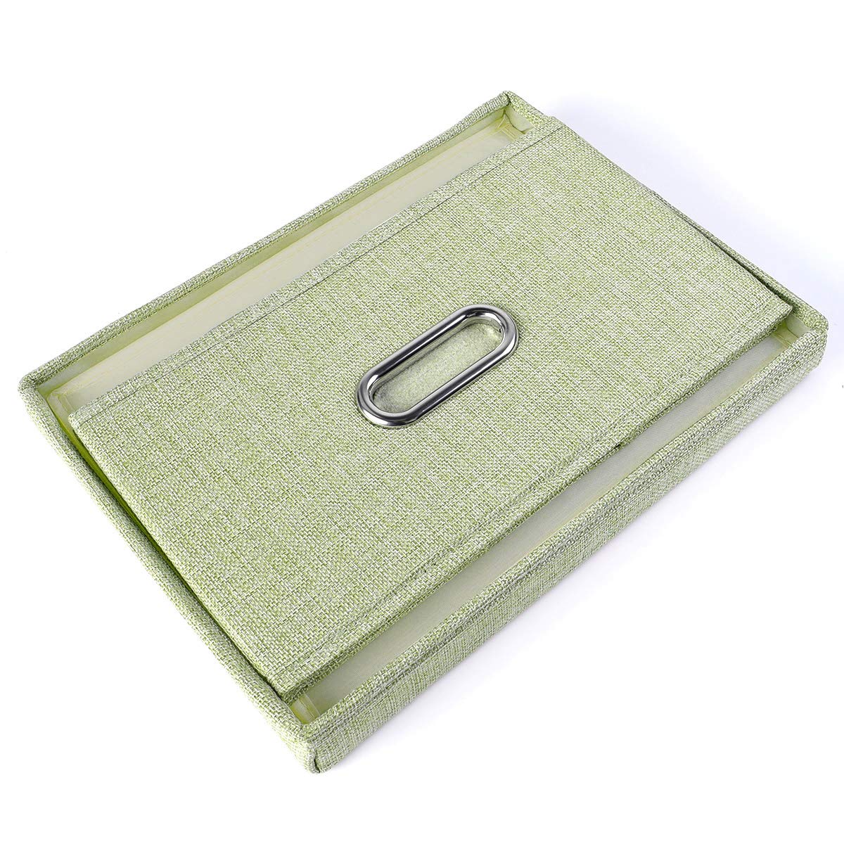 ANMINY 2 PCS Storage Boxes with Handles Removable Lids PP Plastic Board Foldable Lidded Cotton Linen Home Storage Cubes Bins Baskets Closet Clothes Toys Organizer Containers - Green, Small Size