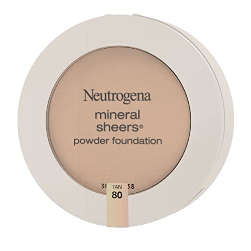Neutrogena Mineral Sheers Compact Powder Foundation, Lightweight & Oil-Free Mineral Foundation, Fragrance-Free, Tan 80,.34 oz (Pack of 2)