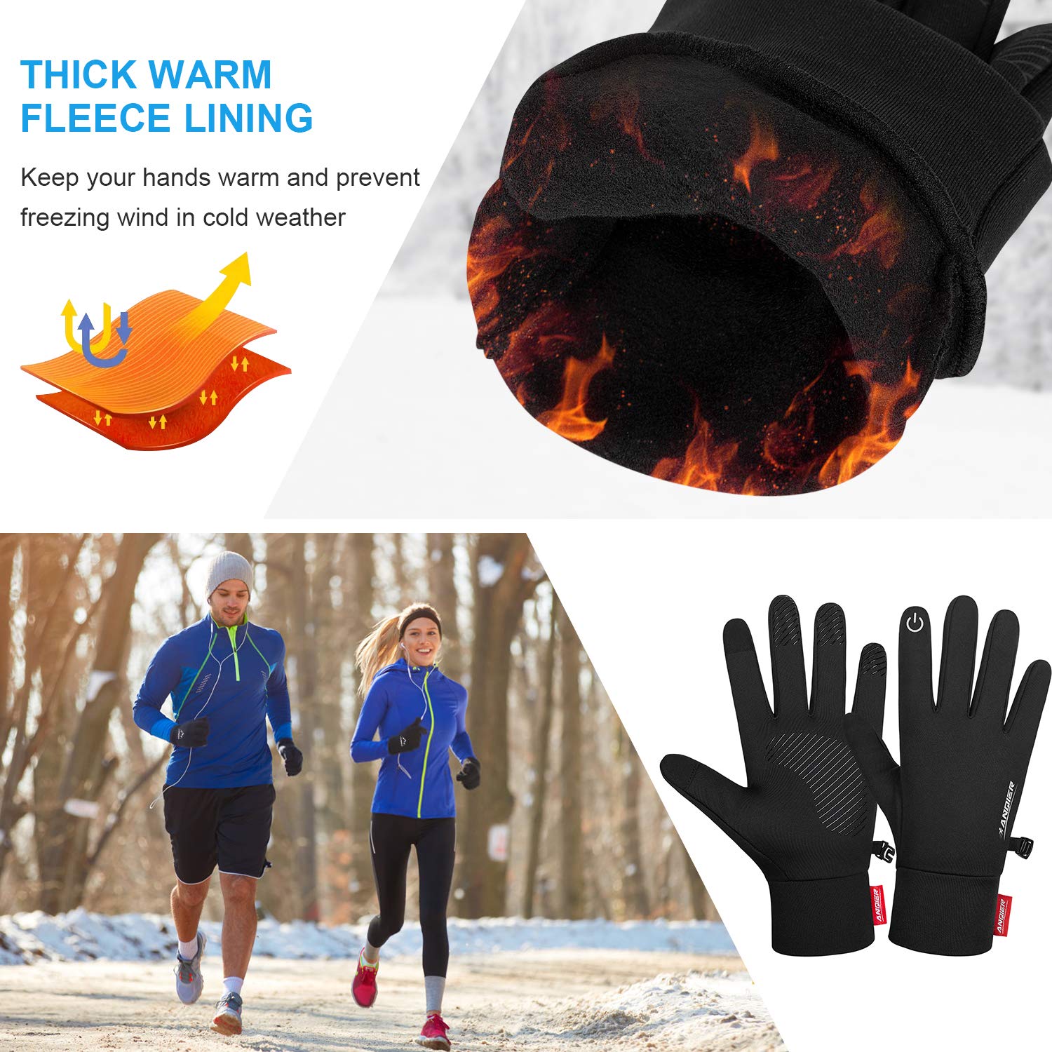anqier Winter Gloves Warm Touchscreen Gloves Running Driving Cycling Gloves Men Women