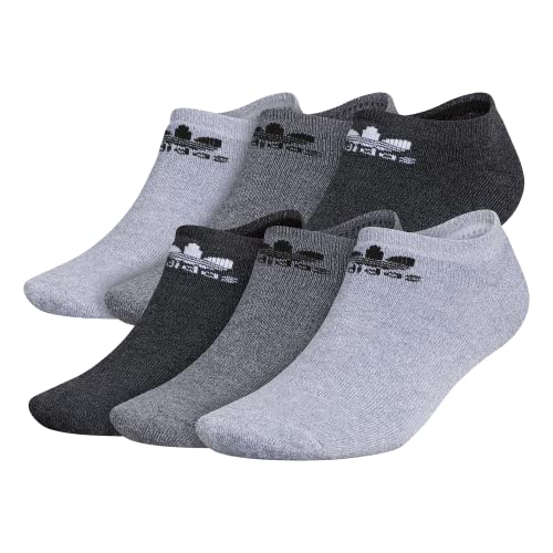 adidas Originals Trefoil No Show Socks (6-Pair), Grey/Onix Grey/Black, Large
