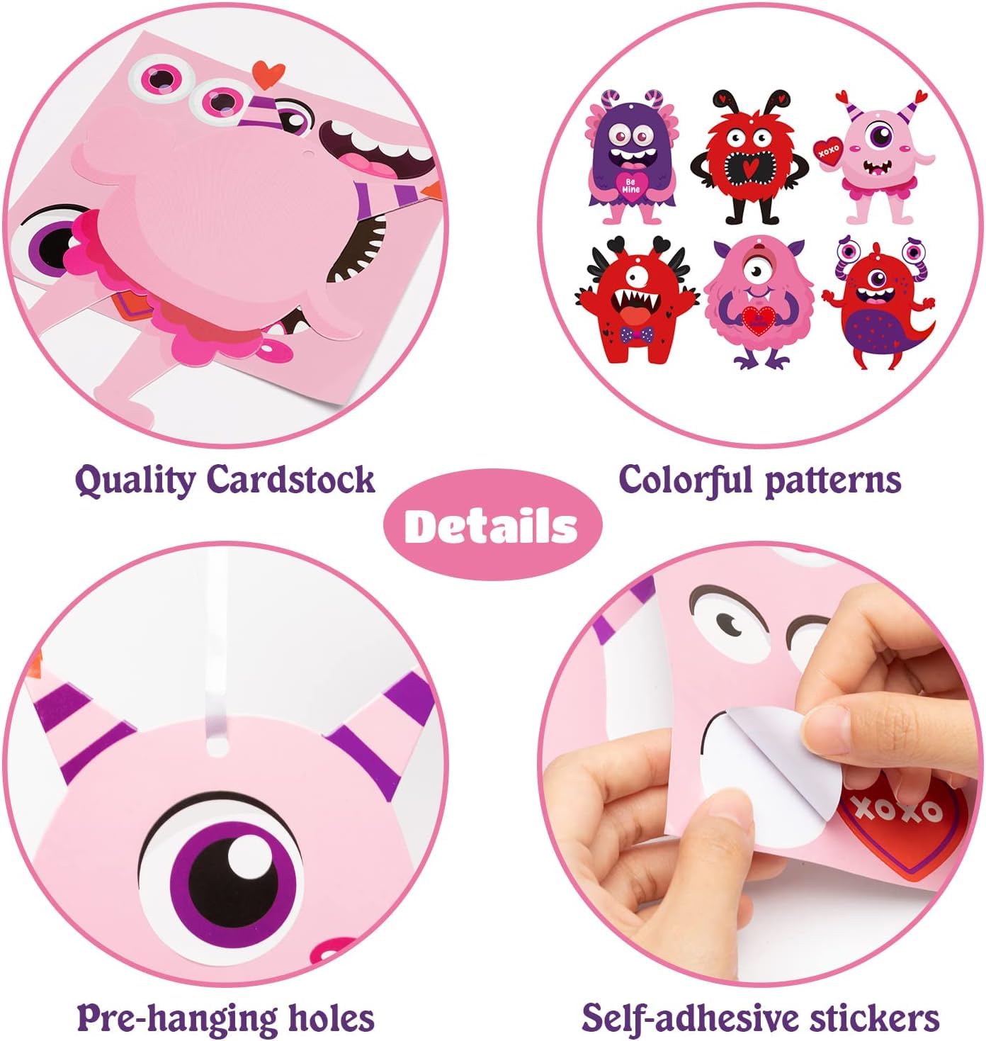 Haooryx Valentine's Paper Craft Kits - 30Pcs DIY Monster Paper Hanging Ornaments Make Your Own Valentine's Day Exchange Gift Card Decorations Kids Home Decor Classroom Mix Match Art Handcraft Supplies