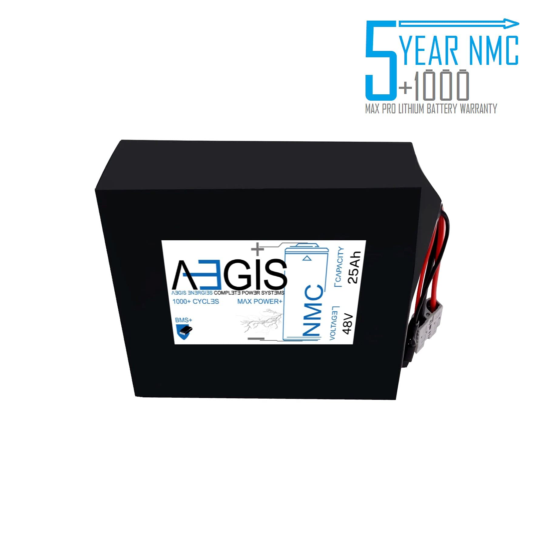 Aegis Battery 48V 25Ah (Lithium Battery + Charger) Rechargeable high-Energy Li-ion Battery (PVC) with BMS System for e-Scooters, e-Bikes