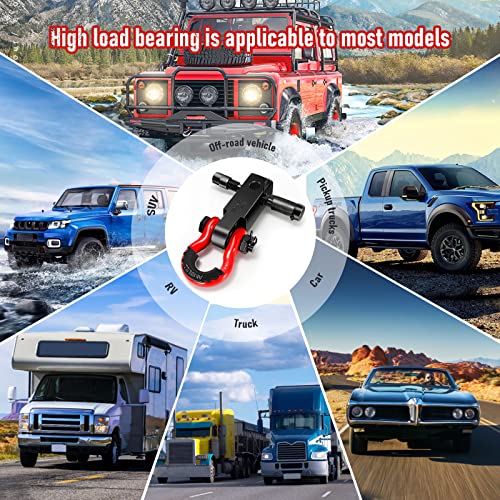 AMBULL Shackle Hitch Receiver & Towing Hitch Lock, with 3/4 Inch D-Ring Shackle, 2 Insurance Pins, Weatherproof Anti-Theft Lockable Heavy Duty Solid Recovery Kit - Red