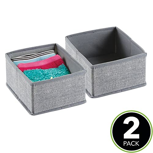 mDesign Rectangular Soft Fabric Dresser Drawer and Closet Storage Organizer Bin for Lingerie, Bras, Socks, Leggings, Clothes, Jewelry, Scarves - Textured Print - 2 Pack - Gray