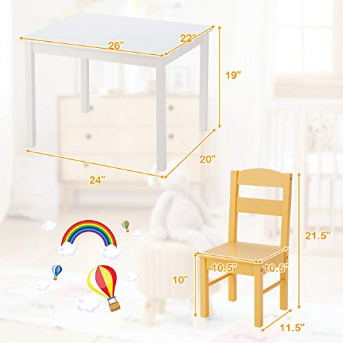 HAPPYGRILL Mini Table and Chairs Furniture Set, Children 5 Pieces Wood Table & Chair Set, Kids Table and Chairs for 2-6 Years