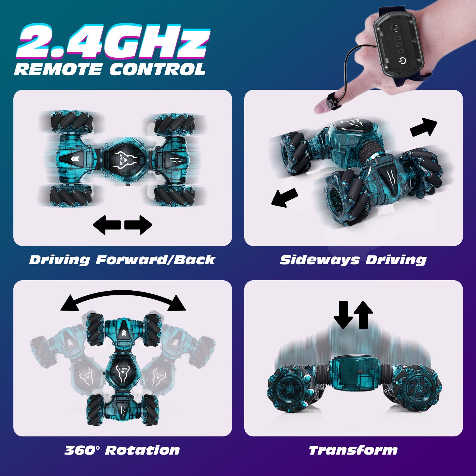 Tecnock RC Car Remote Control Car for Kids Adults,1:20 Scale 4WD Gesture Sensor Remote Control Crawler,2.4 GHz Transform RC Stunt Car with Light,Gift for Boys Girls(Red)