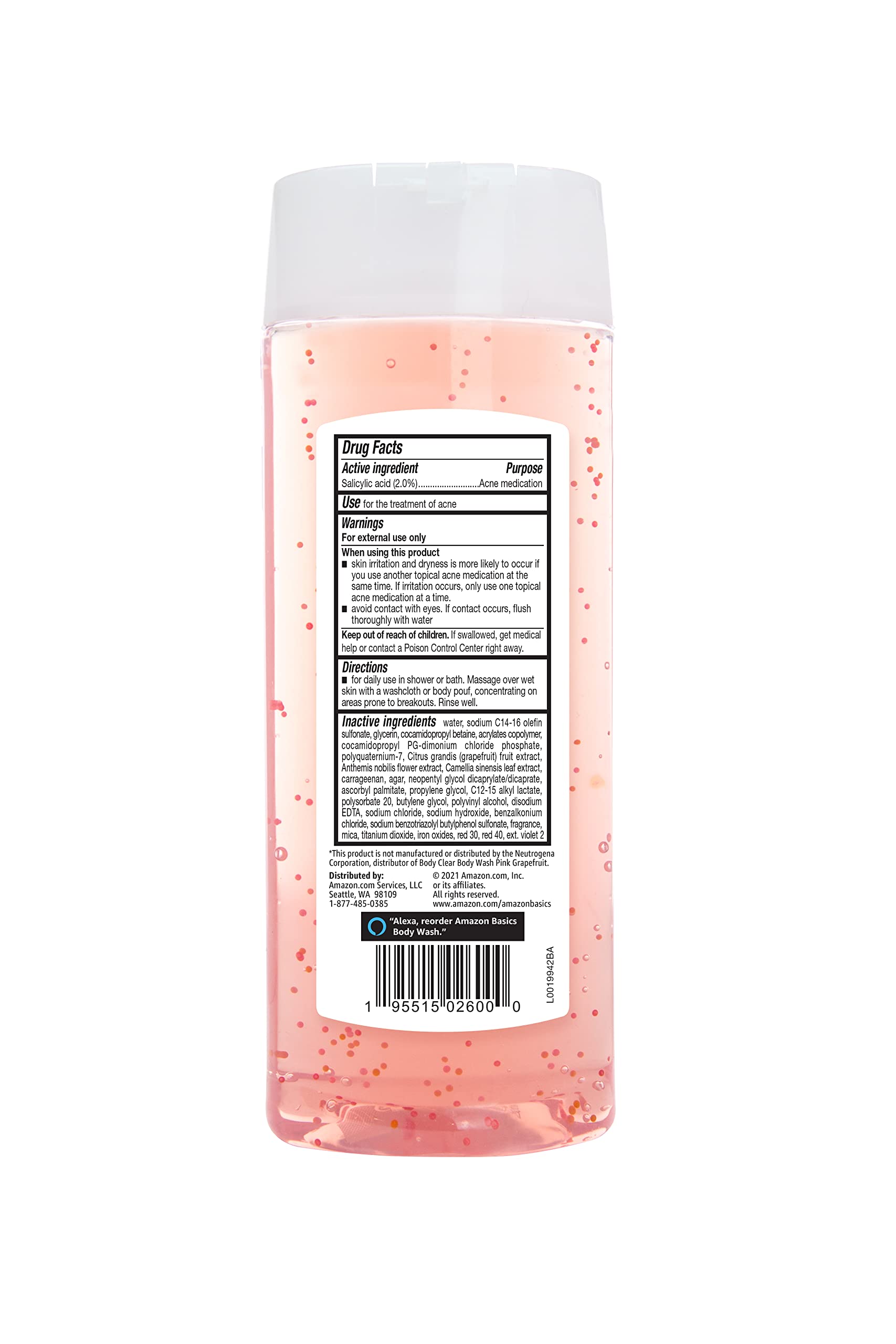 Amazon Basics Clarifying Pink Grapefruit Body Wash, 2% Salicylic Acid Acne Treatment, Dermatologist Tested, 8.5 Fluid Ounces, Pack of 1
