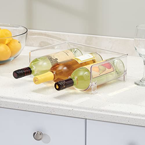 mDesign Stackable Plastic 3 Bottle Refrigerator Wine Rack - Kitchen Storage Organizer Holder for Champagne, Wine or Water Bottles - Stacking Wine Bottle Organizer for Fridge - Ligne Collection - Clear