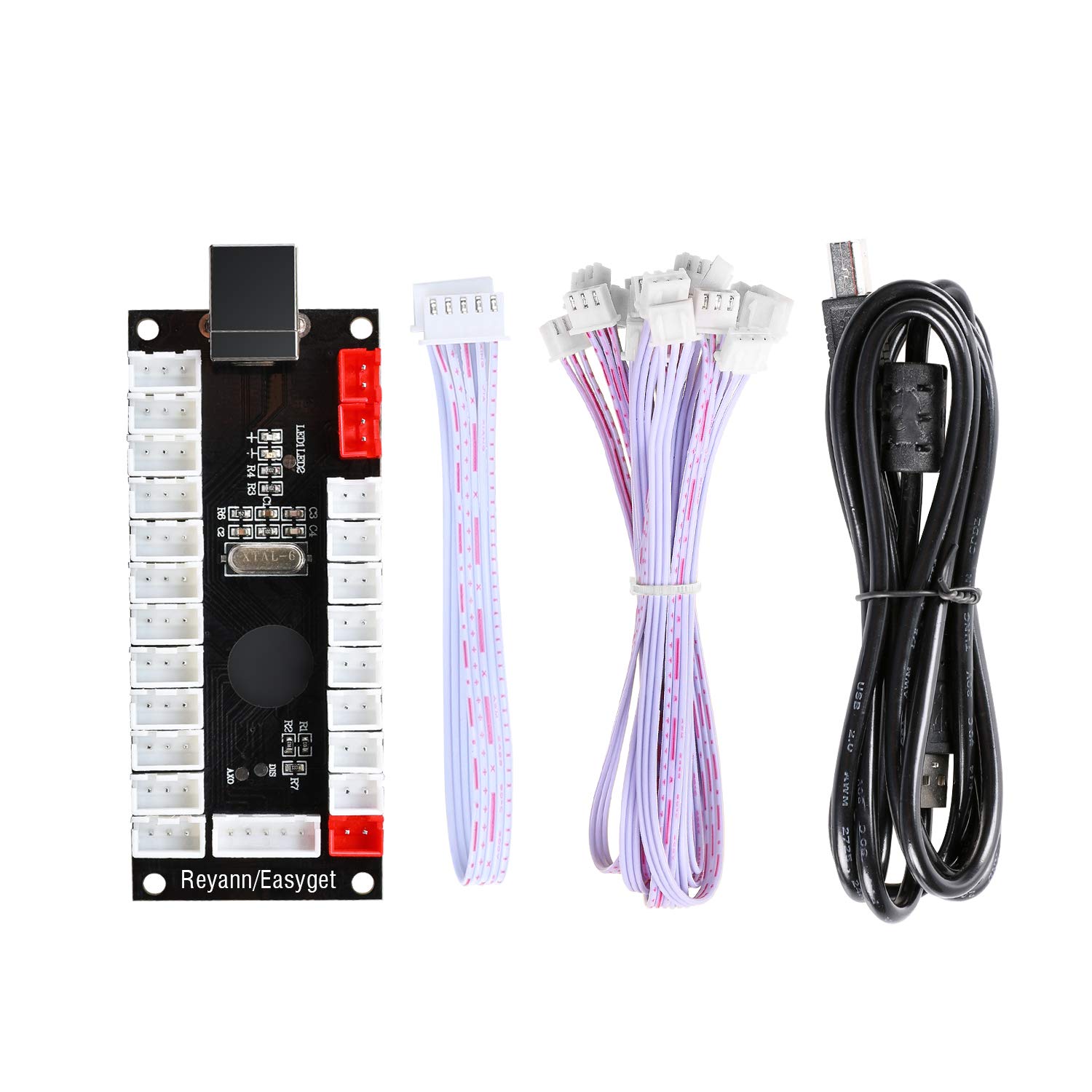 Easyget 4-Player LED DIY Arcade Kit - 4X Zero Delay LED USB Encoder + 4X Joystick + 40x LED Arcade Buttons for PC, Windows, MAME, Raspberry Pi (4P-LED-KIT, Mixed Color Kit)