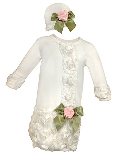Stephan Baby Girl's Night Out Gown and Cap Set, White, 0-6 Months