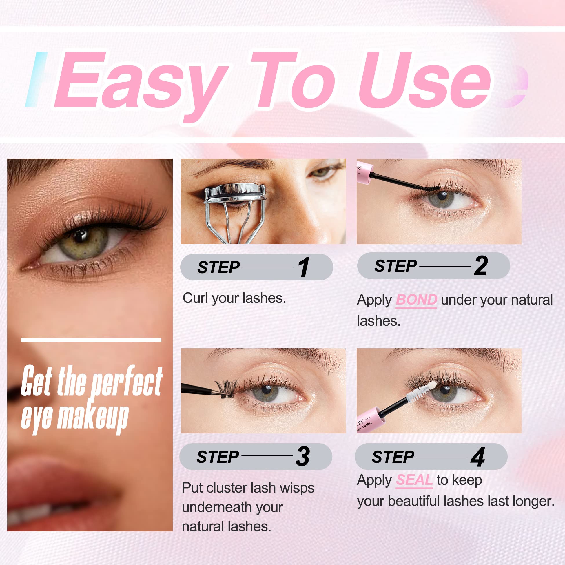 ALICE Lash Bond and Seal, Cluster Lashes Glue for DIY Eyelash Extensions, Individual Lash Glue Super Strong Hold Latex Free Waterproof Adhesive Eyelash Extension Glue (5ml×2)