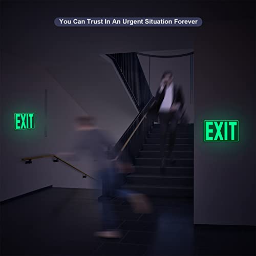 Glow In The Dark Photoluminescent Exit Sign Green - Adhesive Backing – UV Inks On Tear-resistant PVC - Non Electrical - Scratch Resistant -12 x 7 Inches For 50 Feet Visibility (2 Pack)
