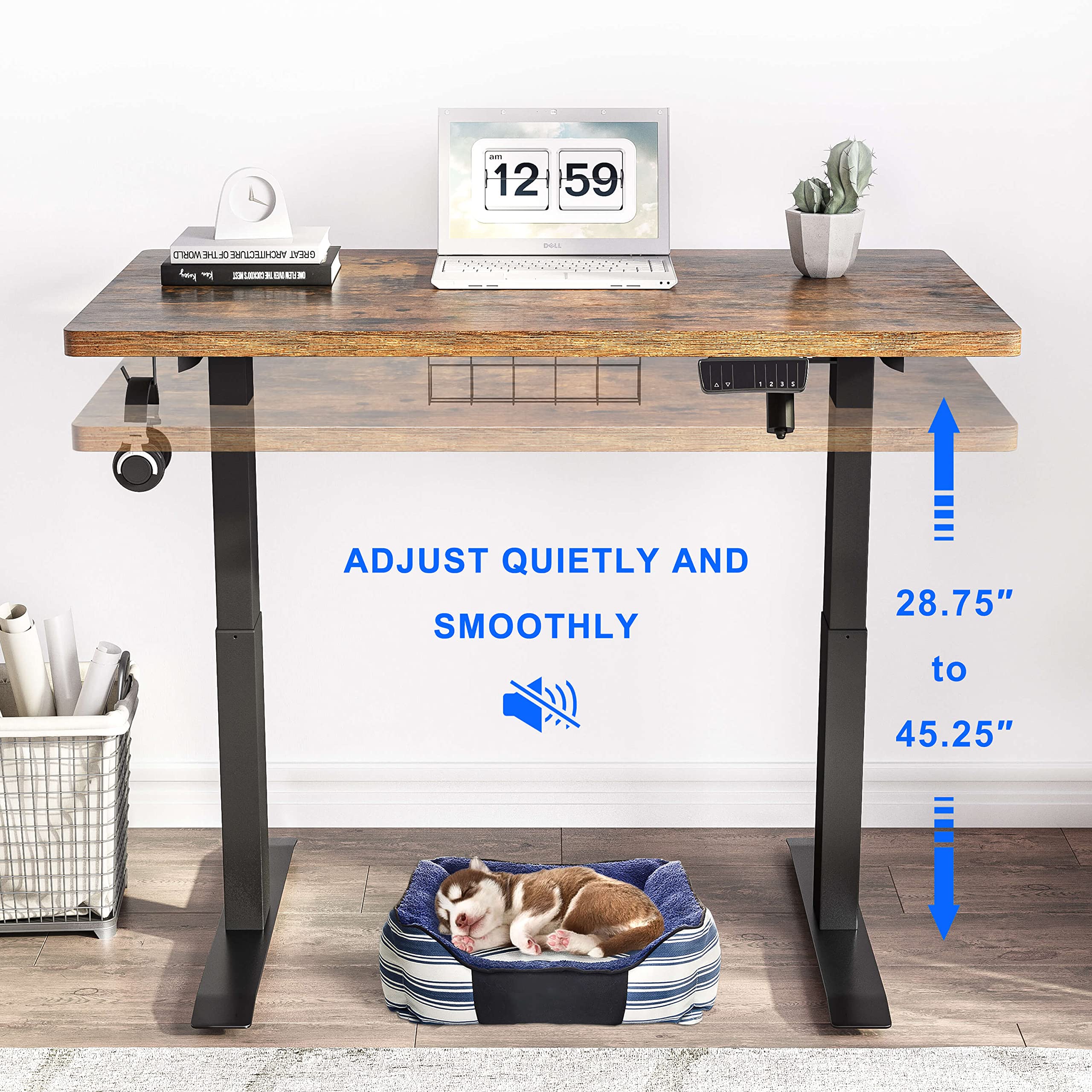 IYEE NATURE Electric Standing Desk, Dual Motor Adjustable Height Desk, 55 x 27.5 Inches Stand up Desk, Home Office Desk, Sit Stand Desk with Splice Board/Black Frame/White Top