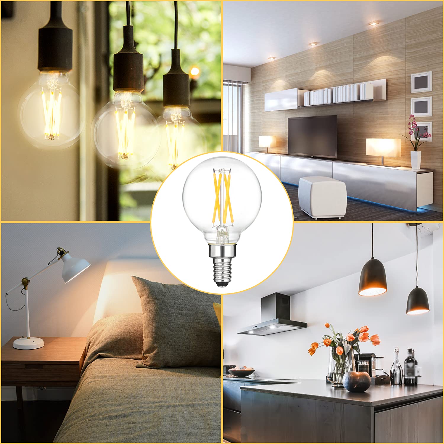 ASOKO G50 E12 LED Light Bulbs Dimmable 4W, 40W Watt Equivalent, Warm White 2700K, Small Vintage Edison Globe Bulb for Ceiling Fan Pendant Lights Chandelier Fixture, 4 Pack