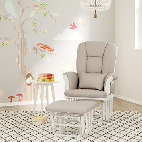 Storkcraft Tuscany Custom Glider and Ottoman with Free Lumbar Pillow (White/Taupe Swirl) - Cleanable Upholstered Comfort Rocking Nursery Chair with Ottoman
