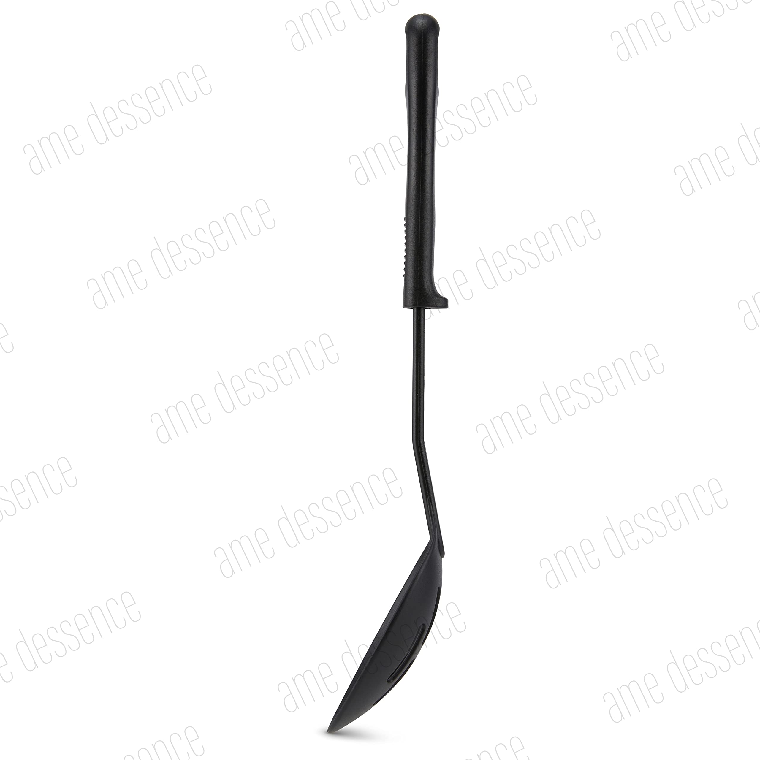 AME D'ESSENCE Slotted Cooking Spoon 11 1/2 inch Black Nylon 410ºF Heat Resistant Serving Spoon with Ergonomic Handle Kitchen Gadgets for Straining