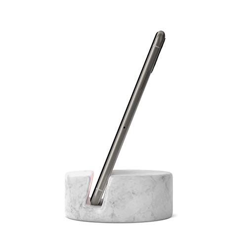 Crevasse Phone Stand by HigherHuman β Premium Carrara Marble Cell Phone Holder for Cellphone or Tablet on Your Desk, Counter, Table or Nightstand. Luxurious Solid Real Stone Phone Stand for Recording