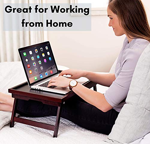 BIRDROCK HOME Bamboo Lap Tray with Black Top - Work from Home - Foldable Breakfast Serving Bed Tray - Lap Desk with Wide Tilting Top - Laptop Computer Stand for Couch Bed Chair - TV Tray
