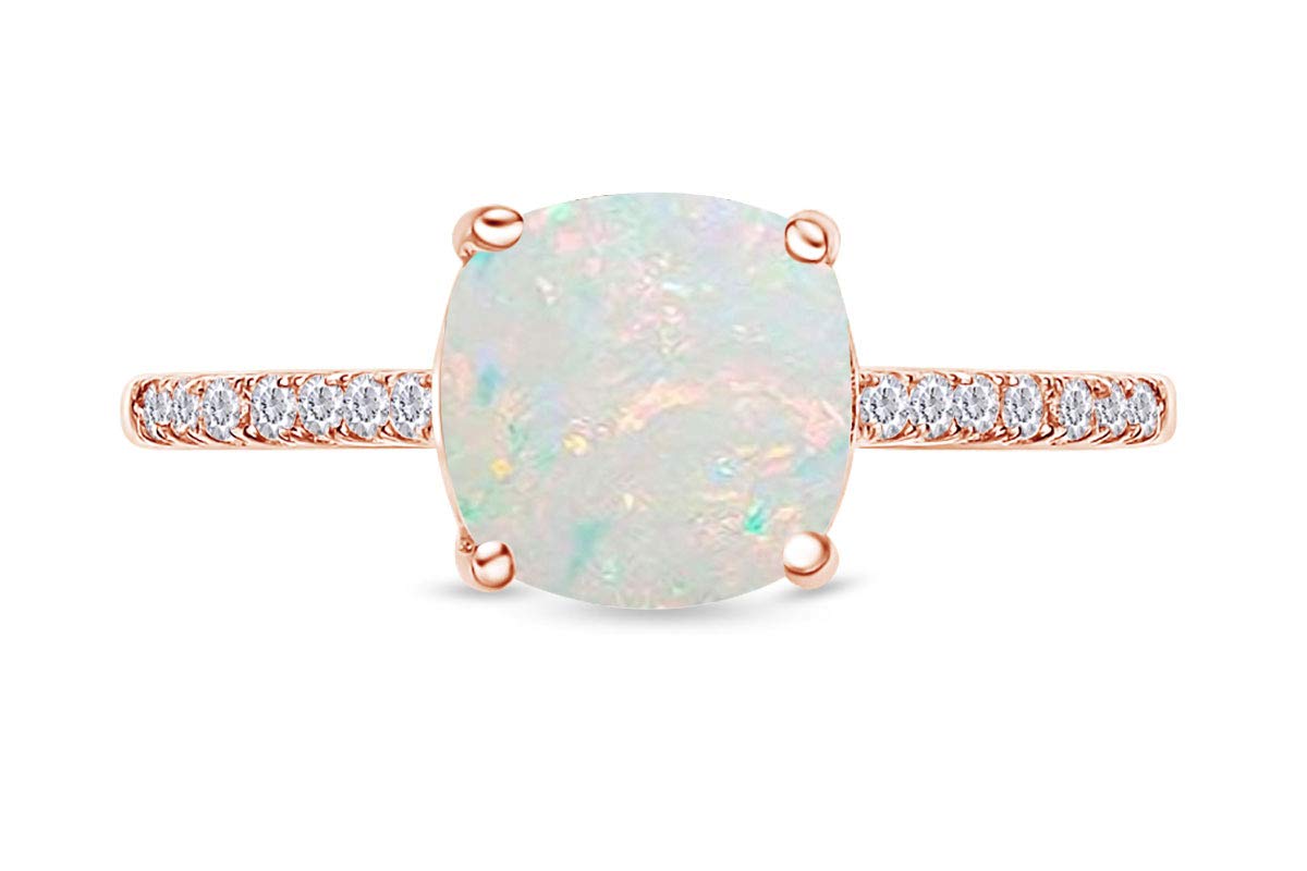 AFFY 14k Rose Gold Over Sterling Silver Lab Created Opal And Simulated White Sapphire Solitaire Engagement Bridal Ring Jewelry For Women Birthday