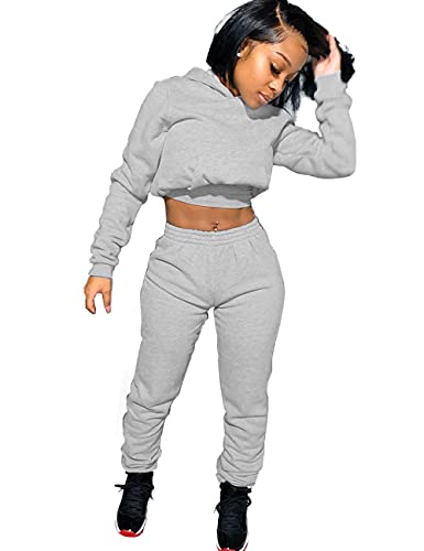 Angsuttc Track Suits for Women Set, 2 Piece Sweatsuits Outfits Long Sleeve Hoodie Sweatshirt Pants Sets Light Grey L