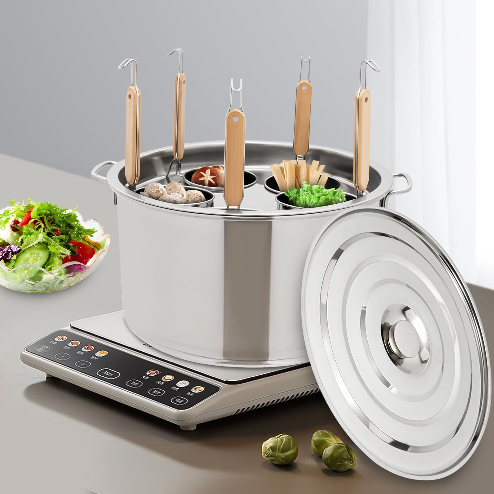 BANEBONE 37L/39qt 5 Holes Pasta Cooker Insert Set Stainless Steel Pasta Pot Insert Strainer Basket Cookware W/5* Insert Strainer Baskets for Home Kitchen Restaurant Commercial Cooking Tool