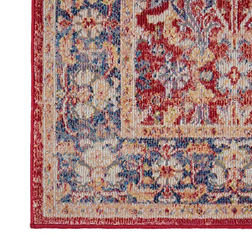 Nourison Global Vintage Persian Red 2' x 6' Area -Rug, Easy -Cleaning, Non Shedding, Bed Room, Living Room, Dining Room, Kitchen (2x6)