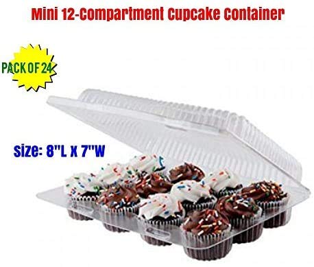 pack of 24 mini 12 Compartment Cupcake Container mini Cupcake Boxes Hinged Lid- with Superior Strong 12 Compartment Cupcake box plastic disposable mini Cupcake Container s 12 count