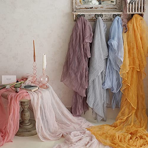Joanlody Blue Cheesecloth Table Runner 10Ft Rustic Gauze Tablecloth 38x120 Inches Boho Backdrop Drape Fabric for Wedding Party Bridal Shower Decor, Photography Background