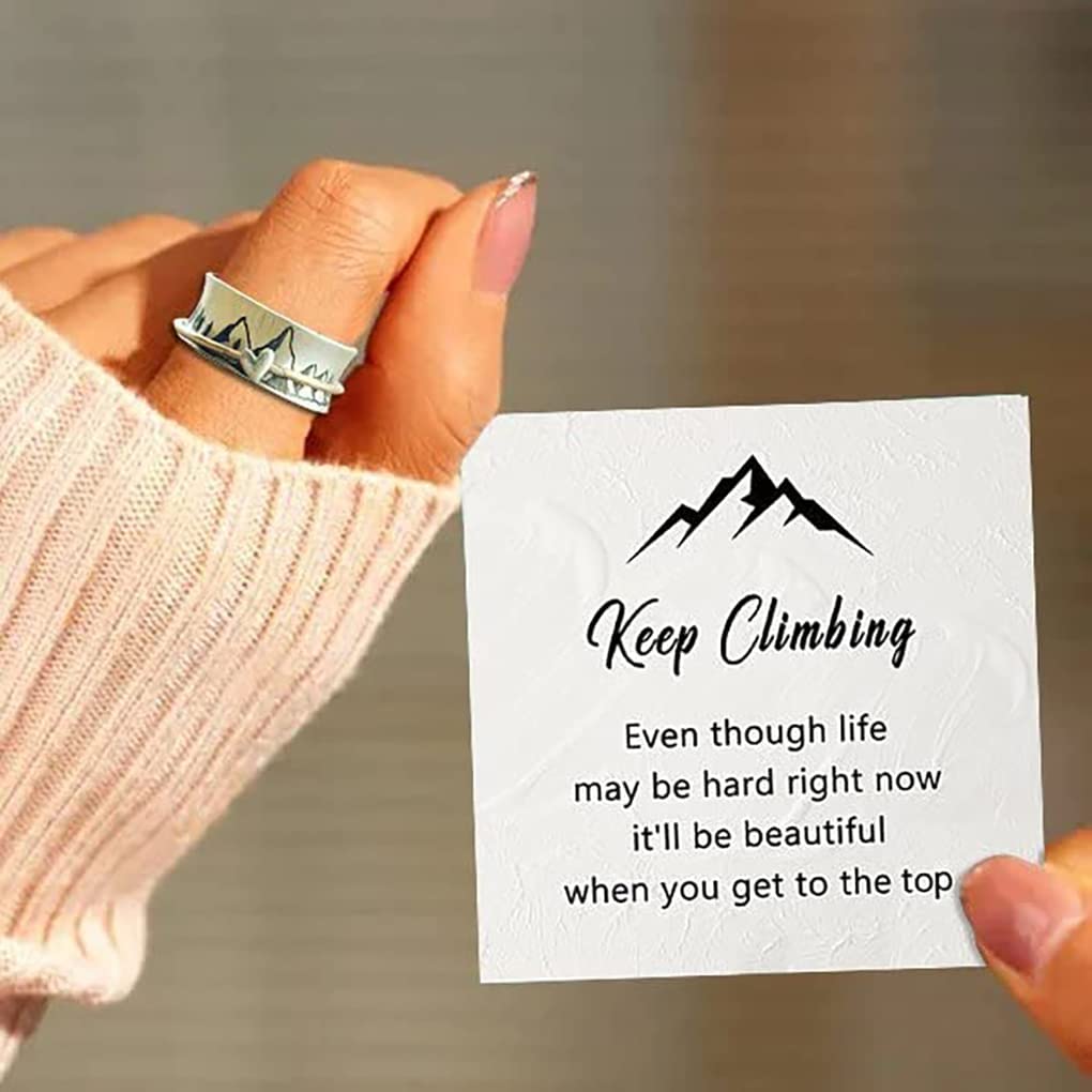 Angyape Keep Climbing Silver Ring, Personalized Fidget Spinner Rings Inspiration Handcrafted Design Mountains Pattern For Women Girls Men Jewelry (9)