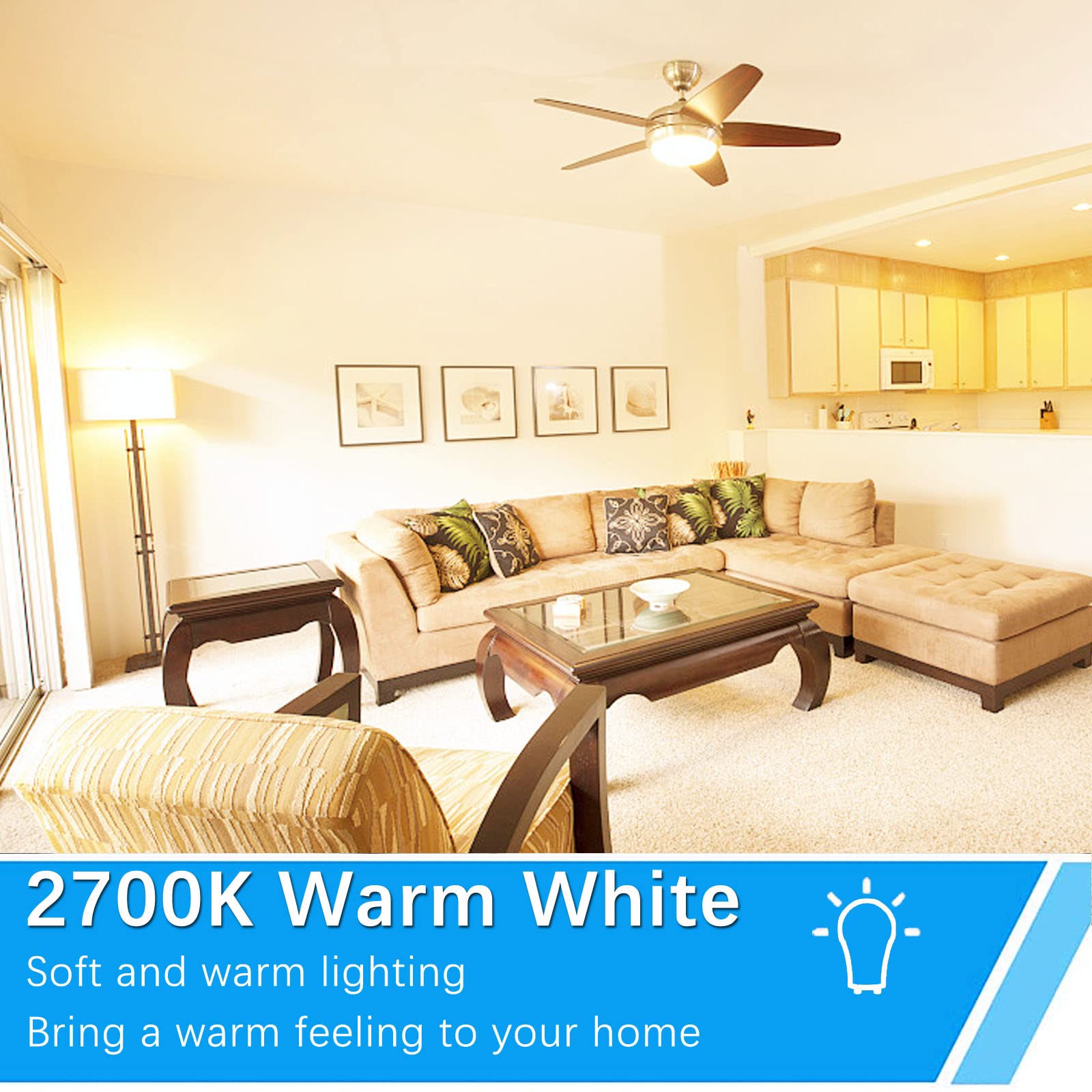 Angyues GU24 LED Ceiling Fan Light Bulbs 9W Equivalent 80Watt Warm White 2700K A19 LED Light Bulb, Twist Lock GU24 Base Home Lighting Bulbs, Non-Dimmable 4 Packs