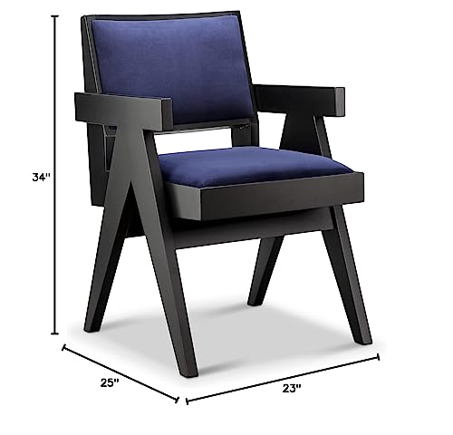 Design Guild Accent or Kitchen Modern Table-Height Dining Chair w/Natural Wooden Frame (Fully Assembled), Navy Blue Velvet/Black Armchair
