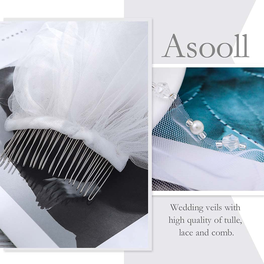 Asooll Pearl Bridal Veil with Comb Crystal Wedding Tulle Veil 1 Tier Hair Accessories for Bride